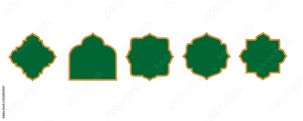 Ramadan window frame shapes. Islamic golden ribbons for text. Muslim ...