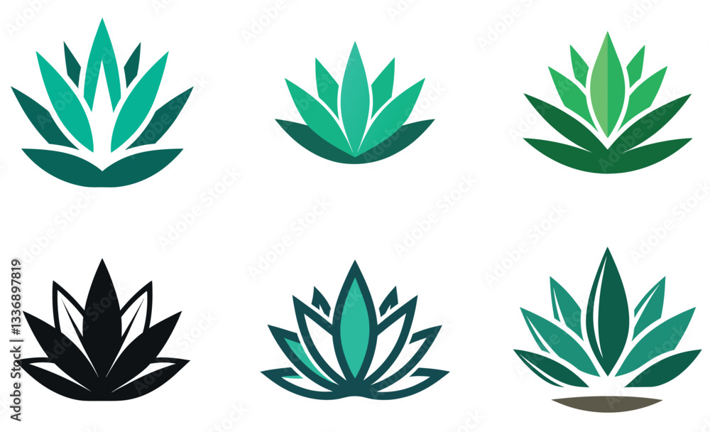 Six stylized agave logos in varying shades of teal and dark green ...