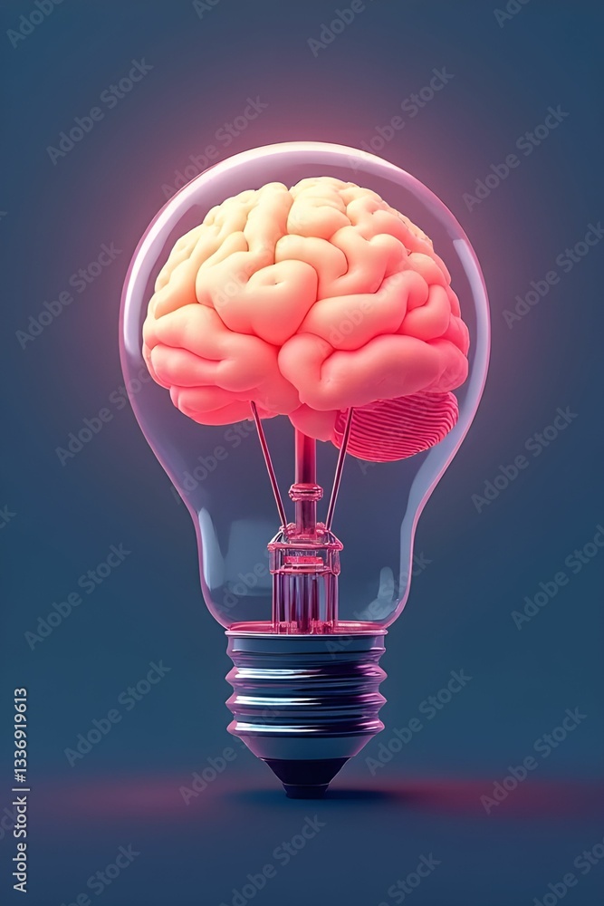 Human brain inside a light bulb. Symbolizing innovation, creativity, and intelligence. Mental ...