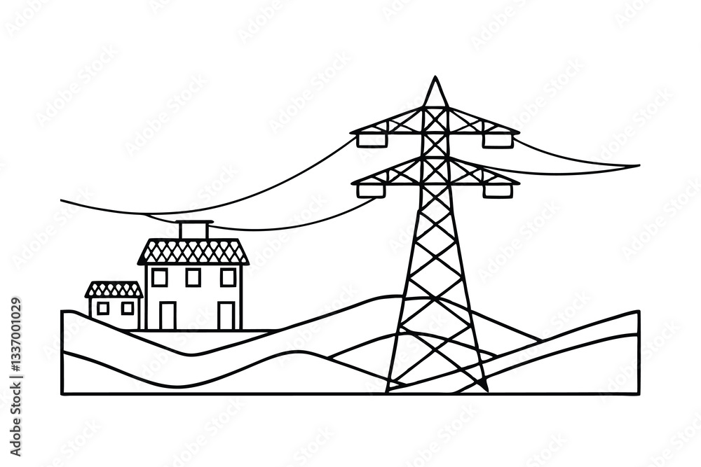 Стоковое векторное изображение «Power Transmission Line art Drawing ...