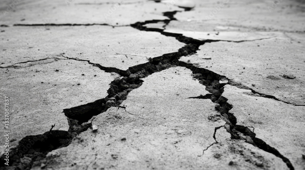 Ground cracks top view, earthquake cracking holes, ruined land surface ...