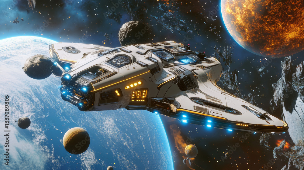 Space game ui level map with shuttle flying at alien planets. Arcade ...