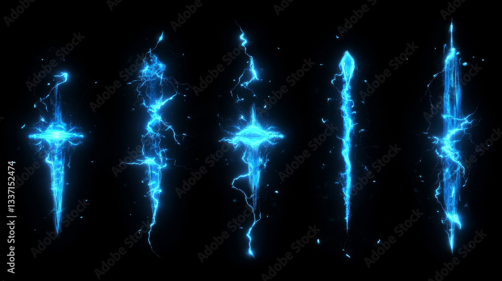 Sprite sheet with lightnings, thunderbolt strikes set for game fx ...