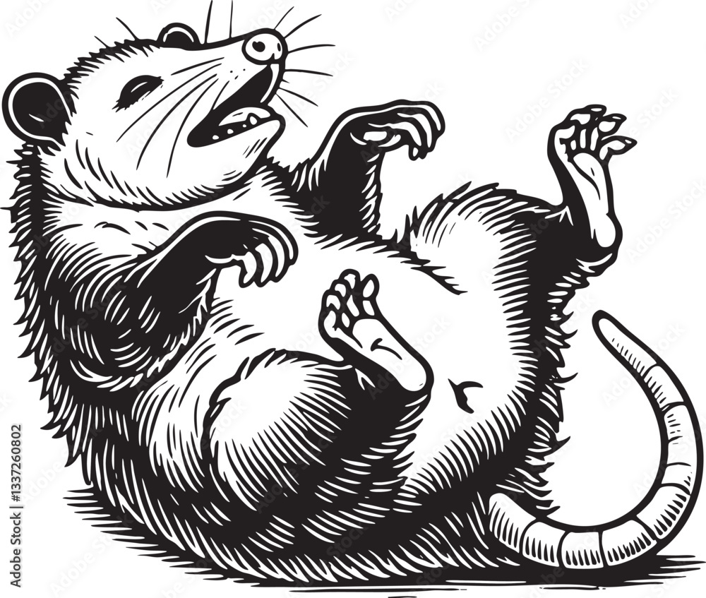 Opossum Playing Dead Black Outline Vector Stock Vector | Adobe Stock