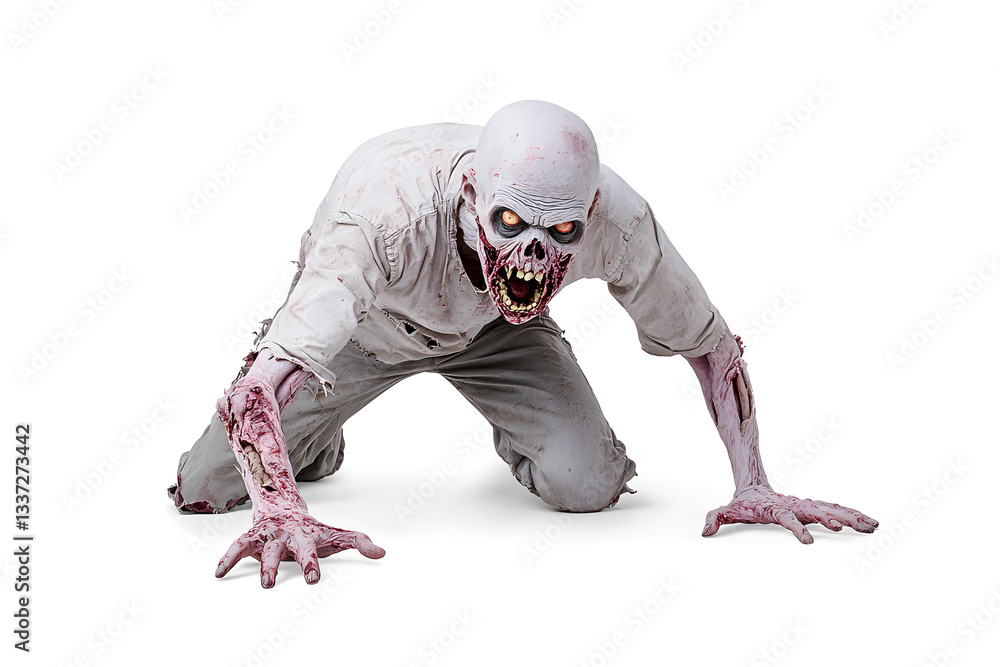 Realistic Terrifying Zombie Crawling Isolated On White Background ...