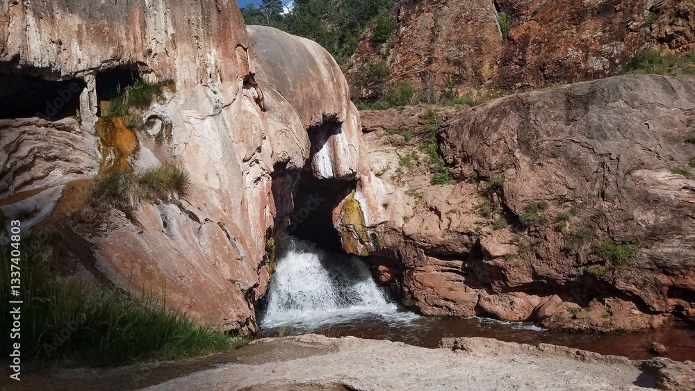 Soda Dam hot springs in Jemez Springs, New Mexico. Located on a fault ...
