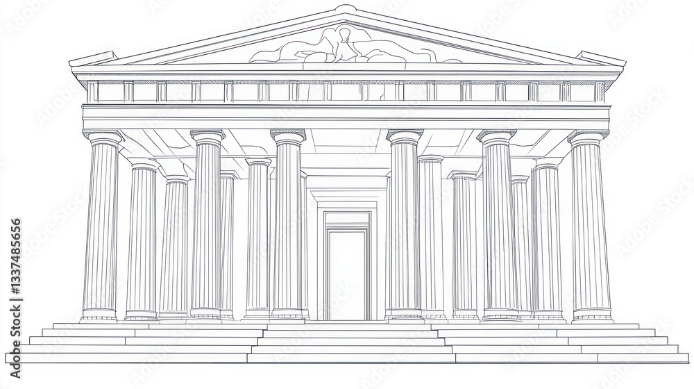 Ancient Greek temple, architectural drawing, historical building ...
