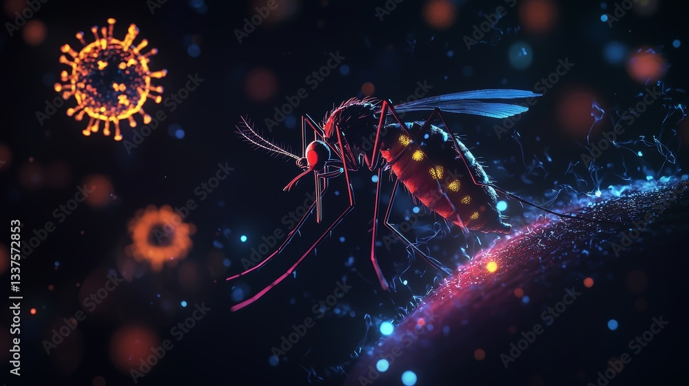 Animated sequence of an Aedes aegypti mosquito in flight and landing on ...