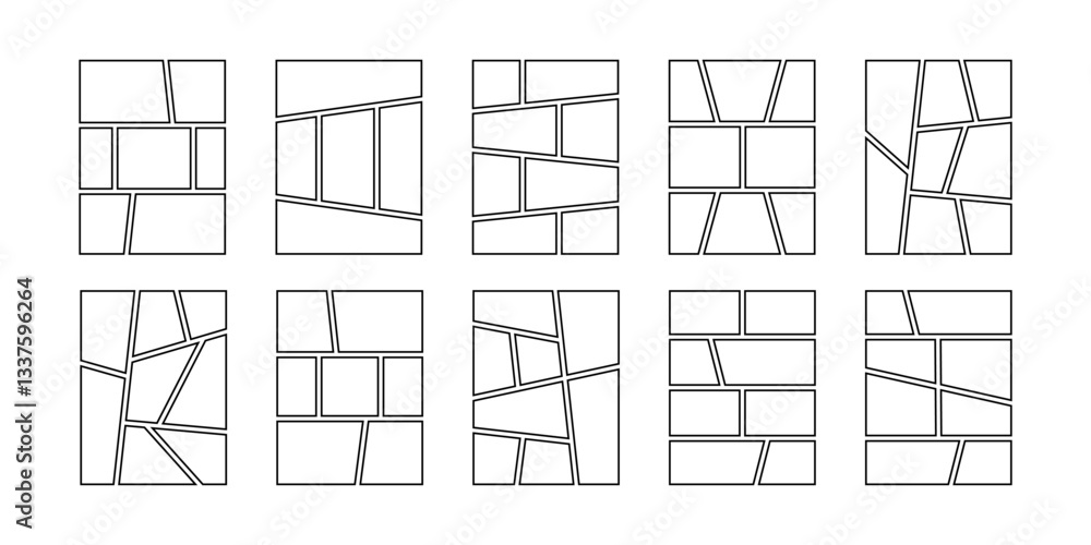 Set of comic book page templates. Anime page panels isolated on white ...