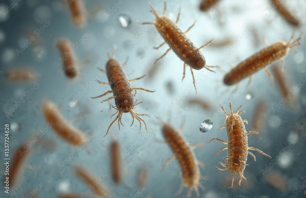 Microscopic photo of soil microbes featuring worms. Scientific research ...