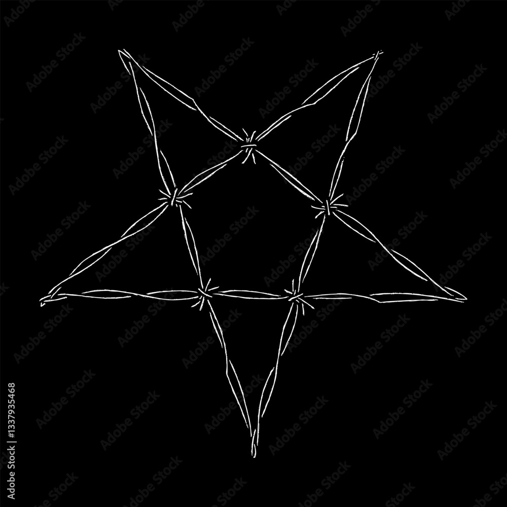 Pentagram barbed wire hand drawing vector isolated on black background ...