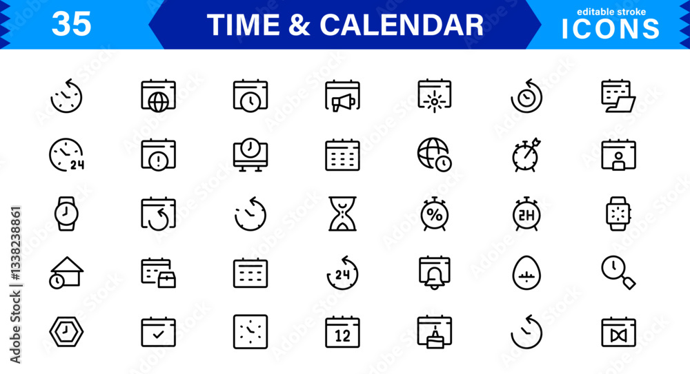 Time and Calendar Icons Collection. Versatile Icons for Tracking Dates ...