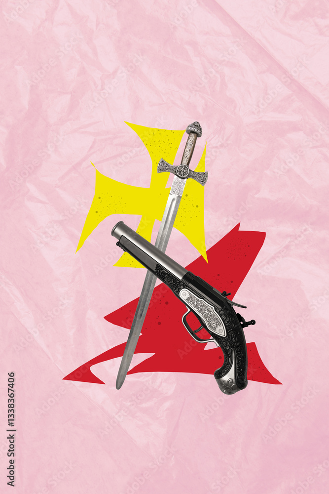 Foto de Stock Trend image vertical photo collage of armor steel sword ...