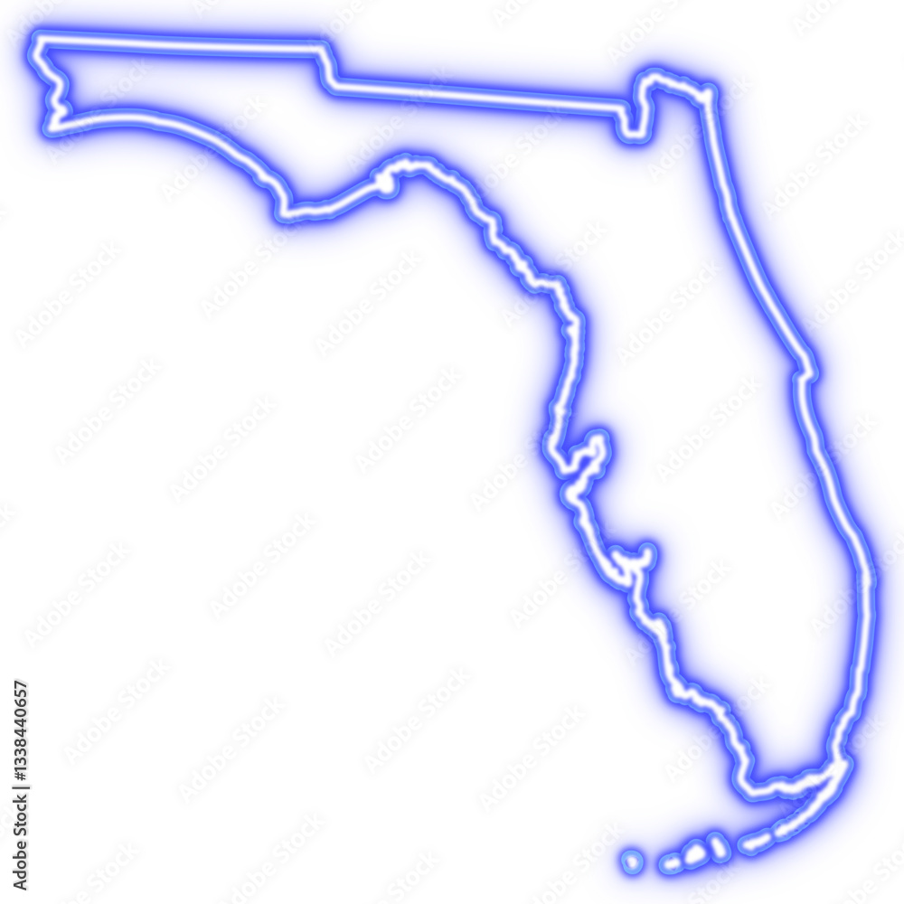 Neon blue outline of Florida state map on transparent background Stock ...