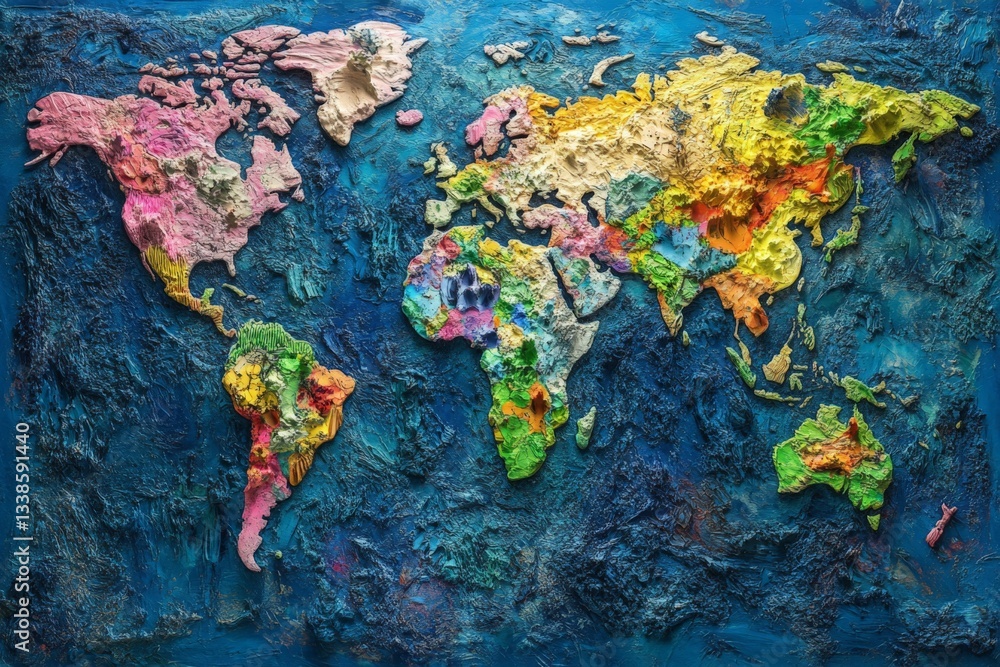 Colorful relief map of the world showcasing vibrant details of ...