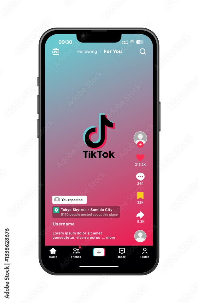 Tiktok. Tik tok mobile App interface template on Apple Iphone mockup ...