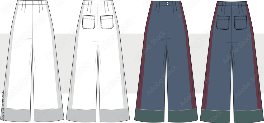 Women pleated darted wide leg blok color palazzo pant trouser template ...