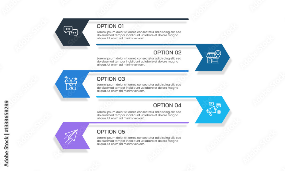 Vertical infographic. 5 Steps left and right arrows design template ...