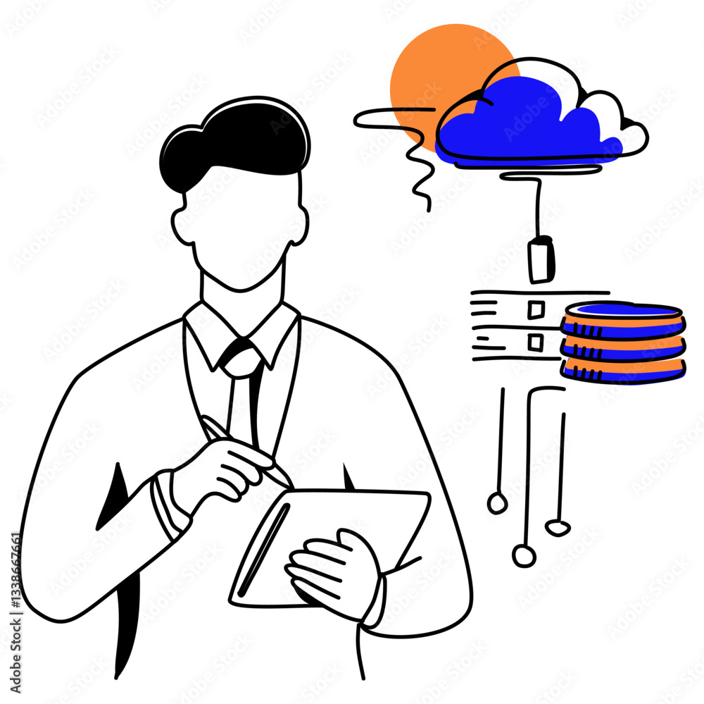 Data Scientist Illustration Depicting Data Analysis, Cloud Computing, AI, and Security Concepts ...