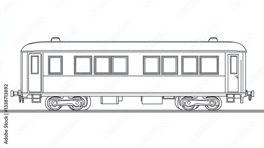 Vintage train car side view outline, simple design, railway ...