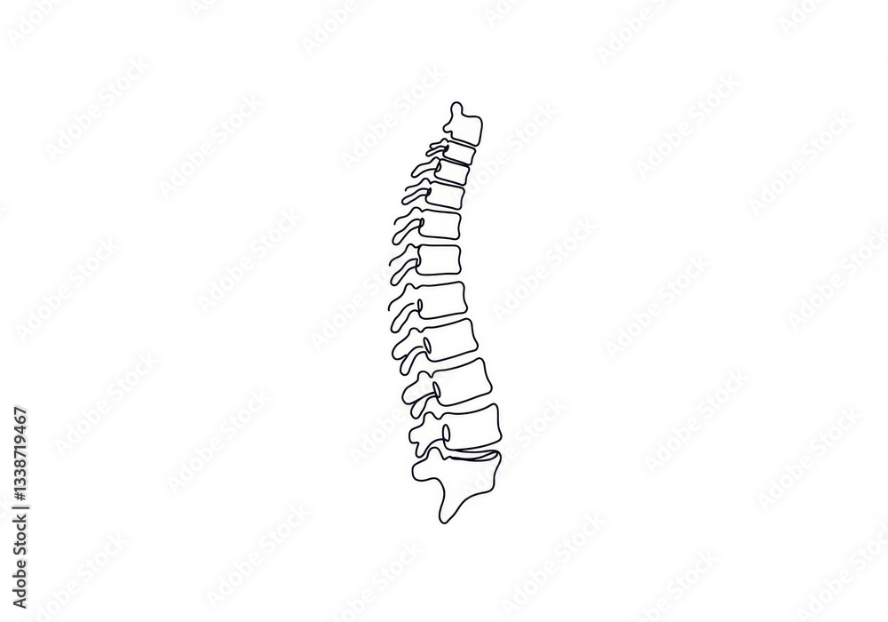 Minimalist spine illustration, black and white line drawing, vertebrae ...