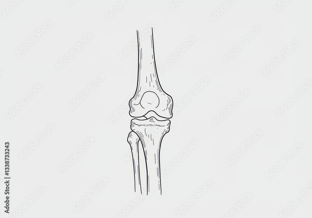 Medical illustration, knee joint anatomy, black and white line drawing ...