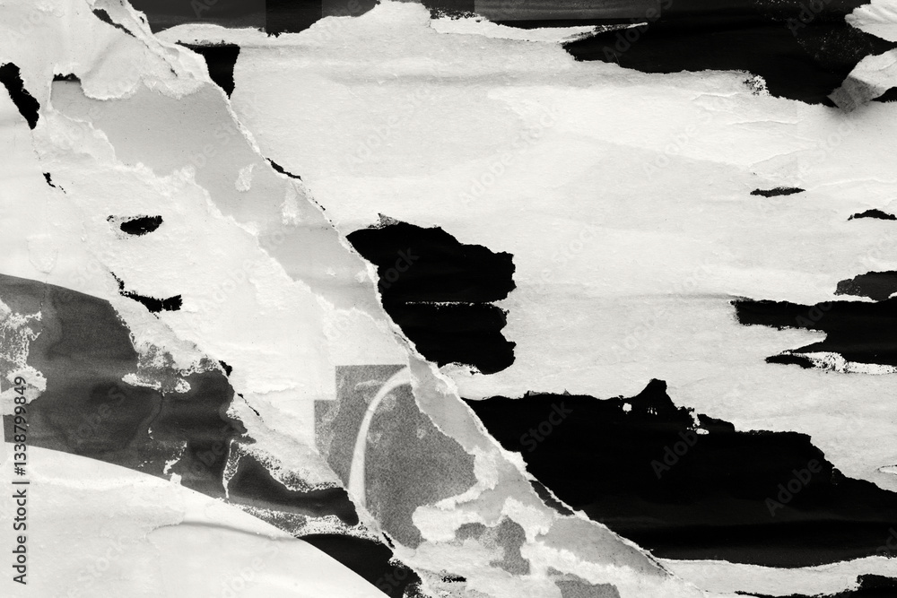 Old ripped torn blank black and white fly posters textures backgrounds ...