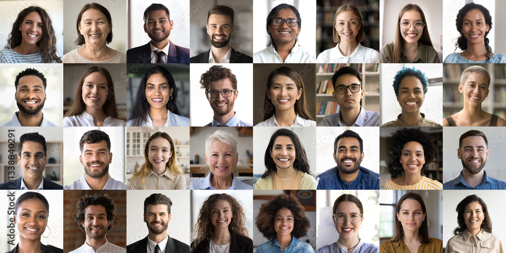 Portraits of happy younger and older people from different ethnicities ...