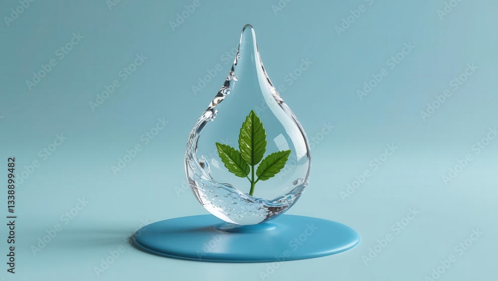 ESG 3D concept. Water droplet with a leaf inside, symbolizing nature ...