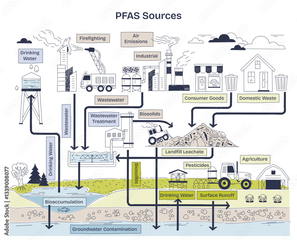 PFAS sources include industrial emissions, consumer goods, and ...