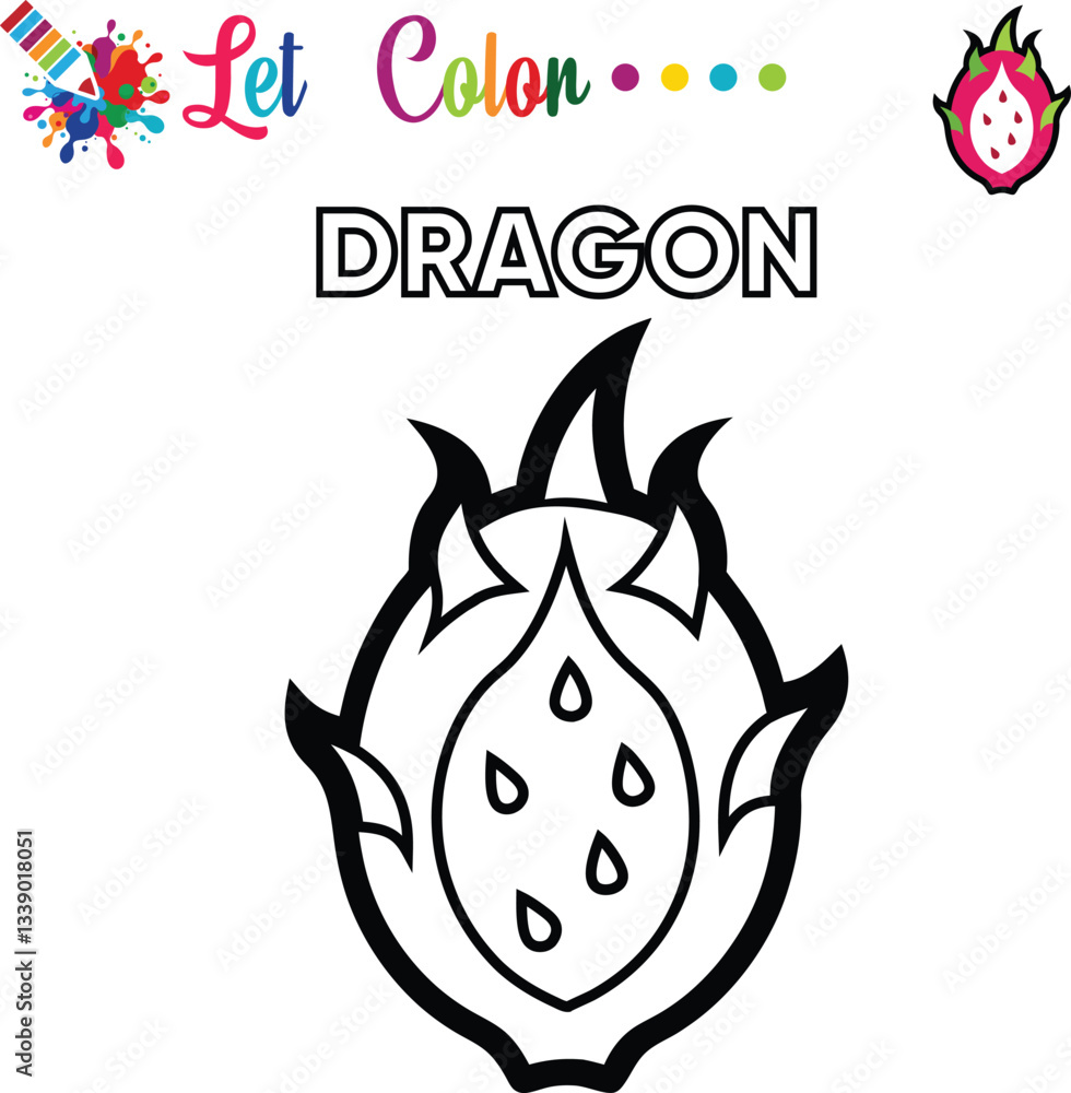Dragon Fruit Coloring Page for Kids Printable Activity for Preschool ...