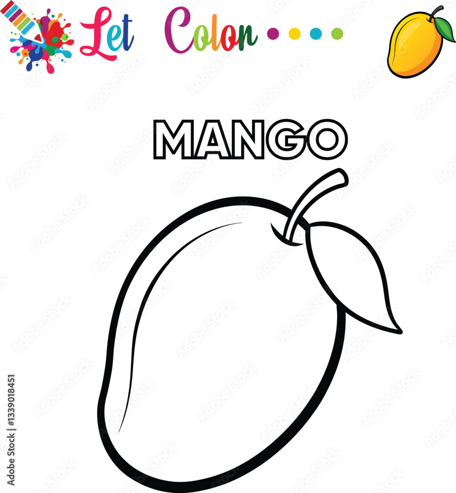 Cute Mango Coloring Page for Kids Printable Activity for Preschool ...