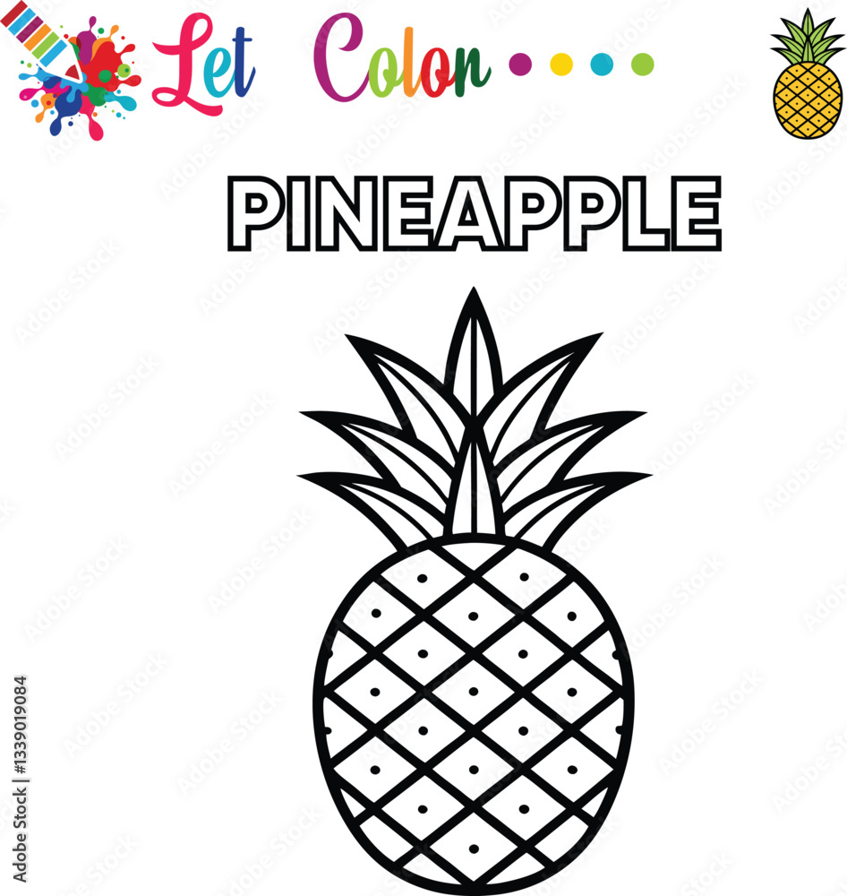 Pineapple Coloring Page for Kids Printable Activity for Preschool ...