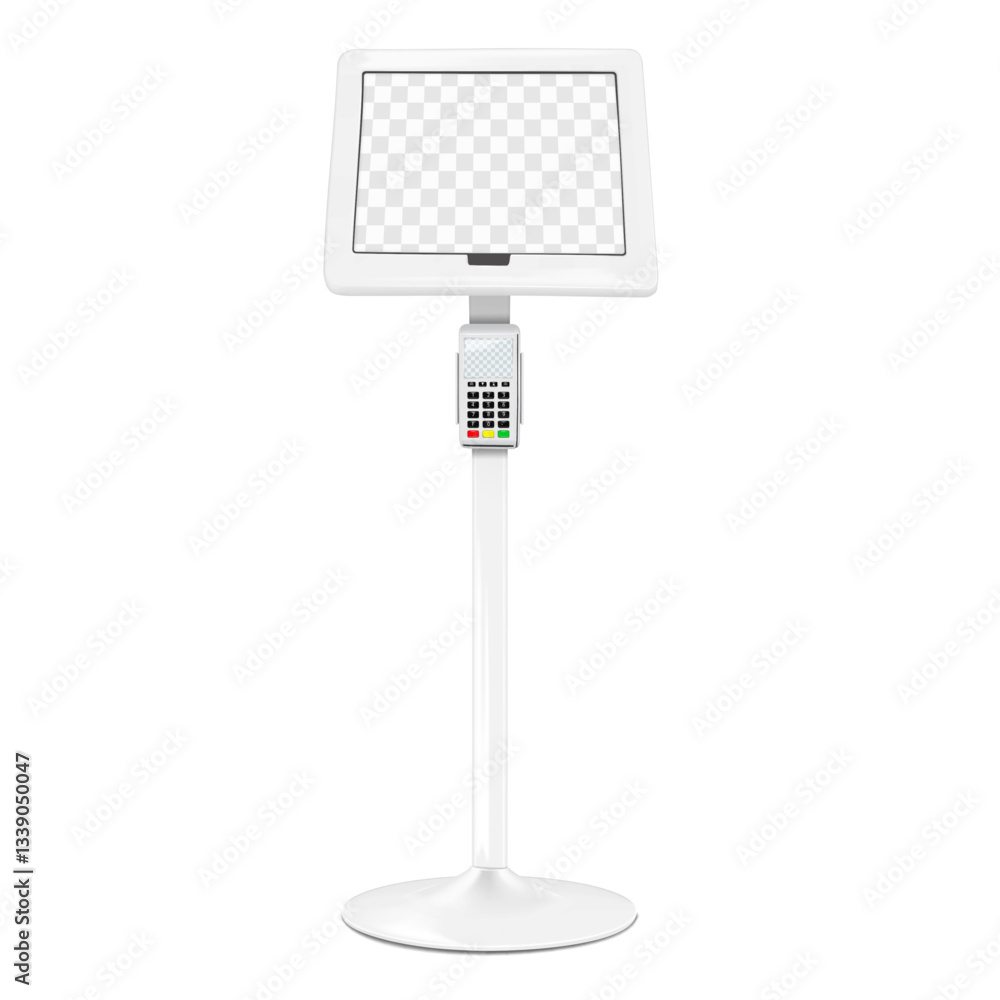 Floor standing self-service kiosk with touchscreen display and card ...