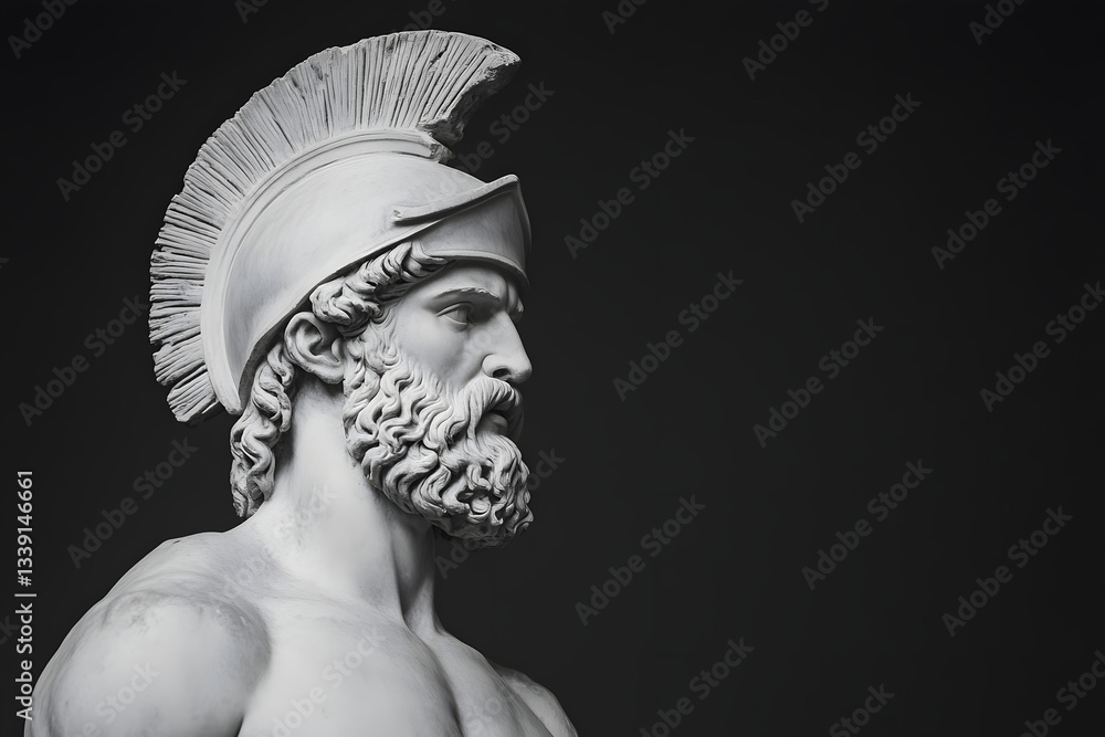 Greek sculpture of an old stoic man, roman god statue, black and white ...