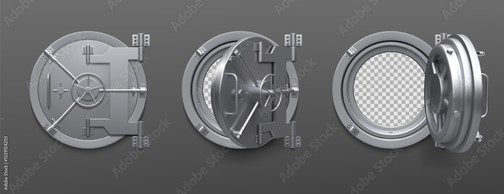 Bank vault. Safe door. Open round money bunker locker. Circle doorway ...