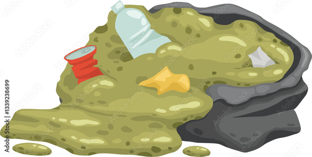 City trash bag. Rotting garbage in waste bag or street dustbins, full ...