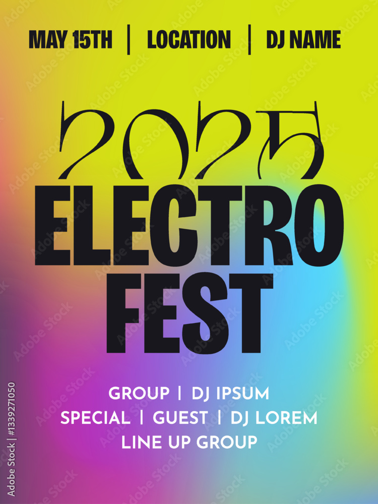 Colorful festival poster with bold typography promoting 2025 Electro ...