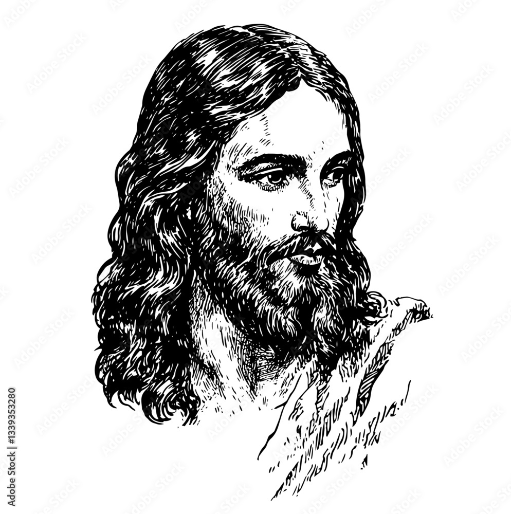 Jesus Christ portrait vector silhouette shape black outline Stock ...