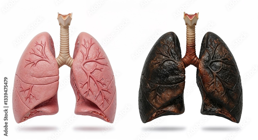 Healthy lungs vs. smoker’s lungs model comparison for educational purposes in health awareness ...