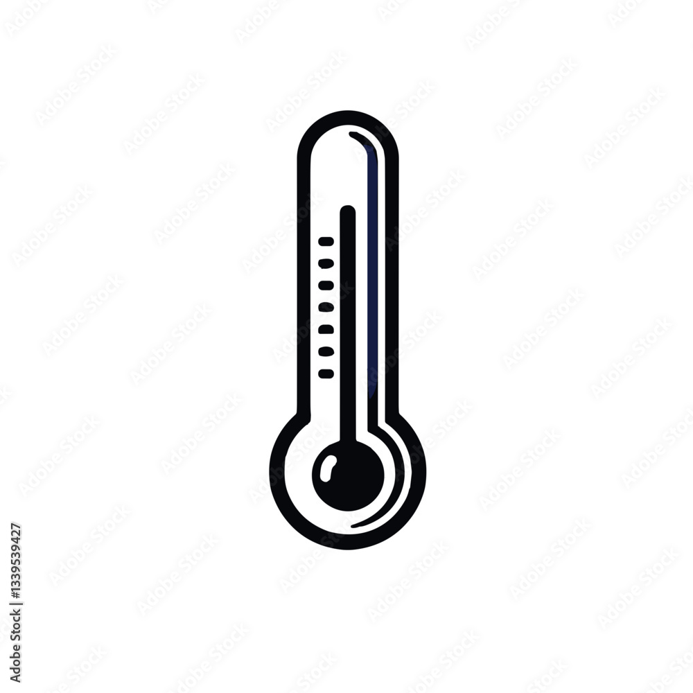 Black-and-white vector illustration of a thermometer on a transparent ...