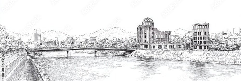 Ilustración de Stock Hiroshima's Peace Memorial Park: A Serene Line ...