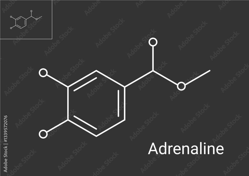 Adrenaline molecular structure illustration. Neurotransmitter ...