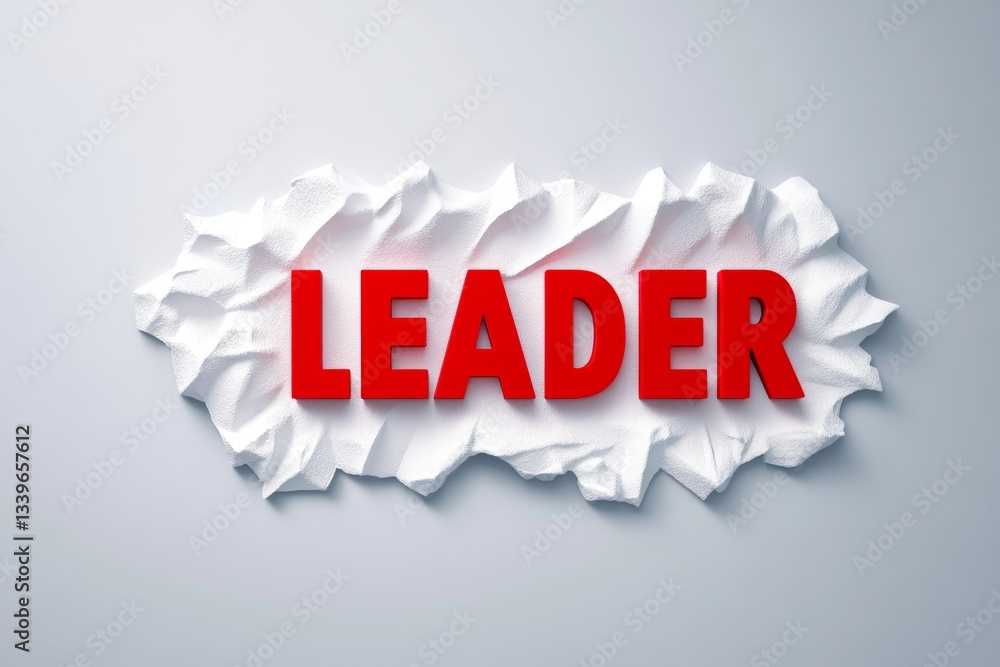 Leadership Unveiled - Red word LEADER emerges from a crumpled white ...