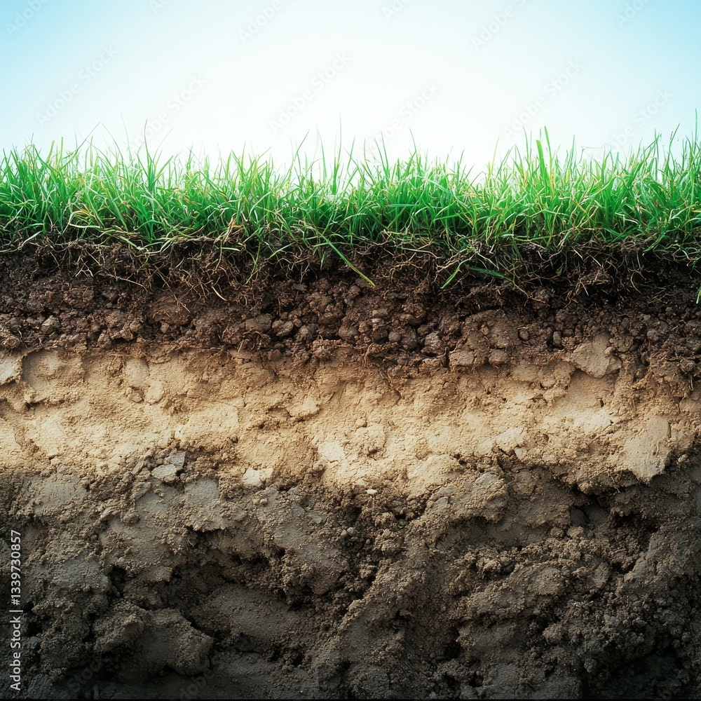 Cross Section of Soil Layers with Green Grass Showing Different ...