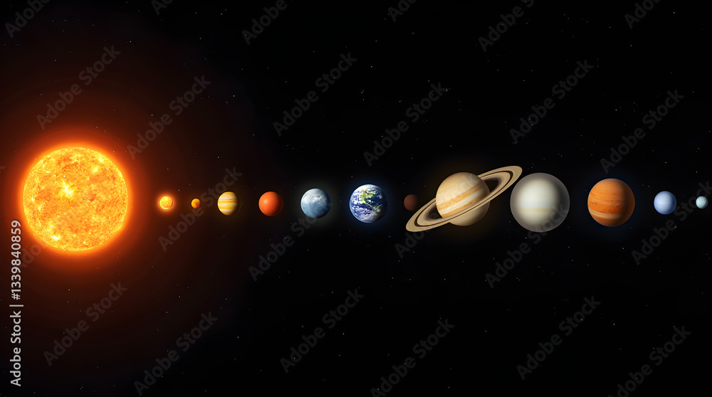 Realistic Digital Art Order of Solar System Planets and Sun Astronomy ...