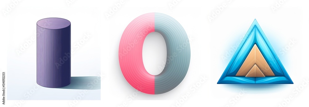 Three dimensional geometric shapes in pastel colors displayed on a ...