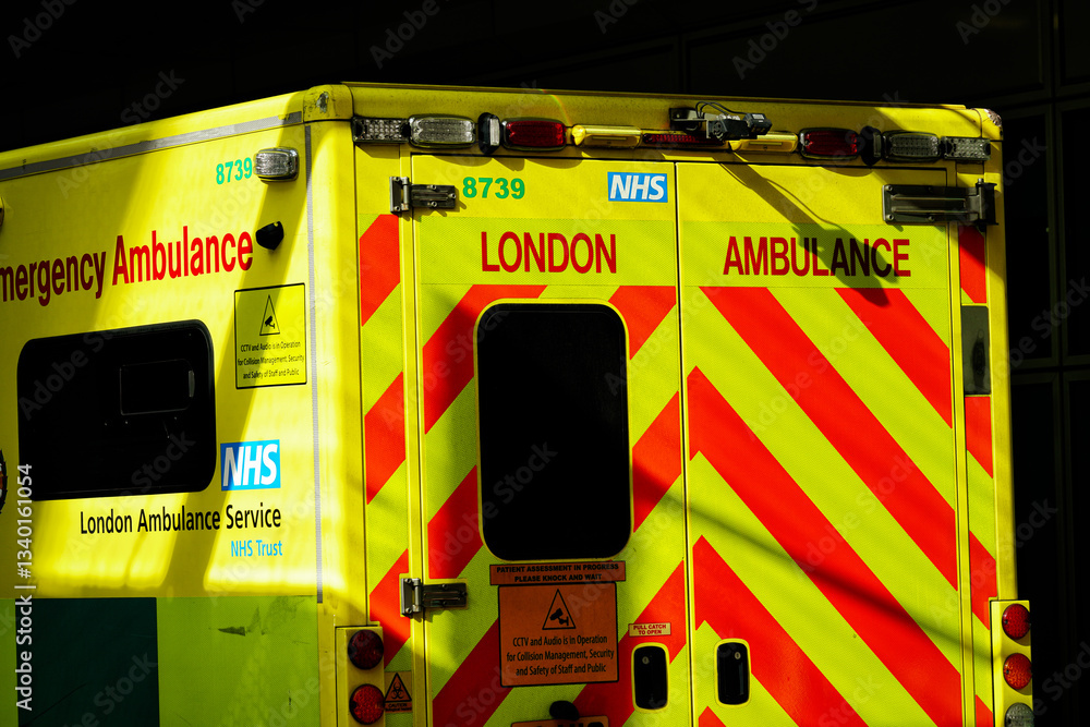NHS National Health Service Vehicle Rear View, London Ambulance Service ...