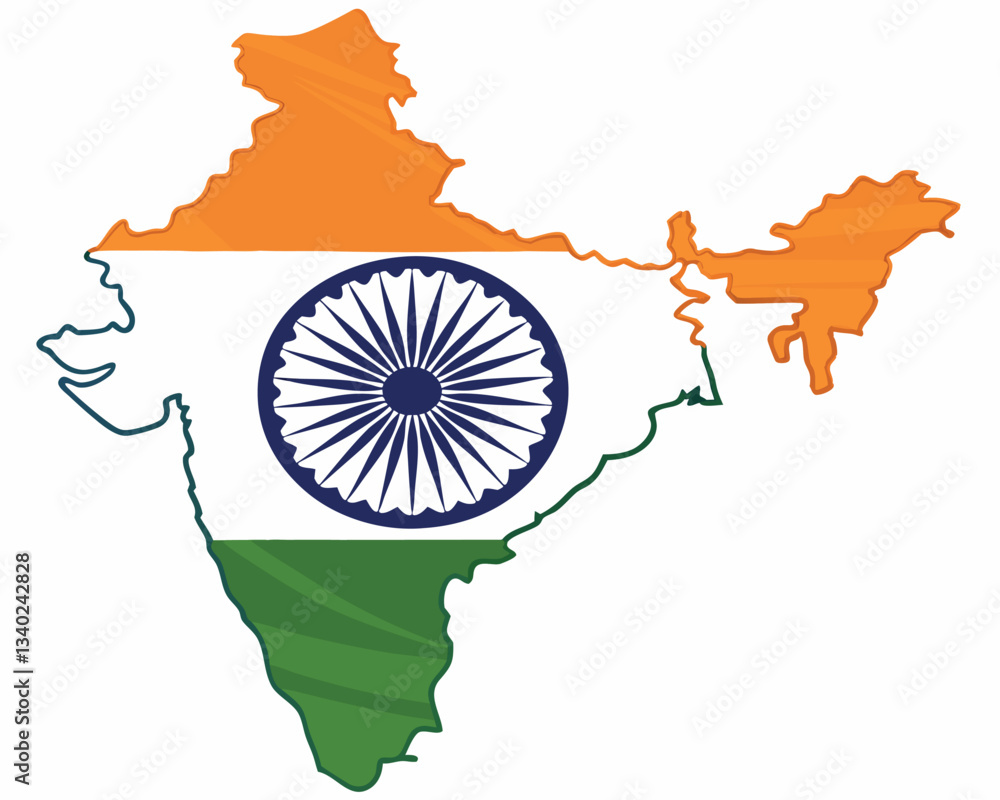 India Flag Map Outline: A Tricolor Illustration Featuring the Ashoka ...