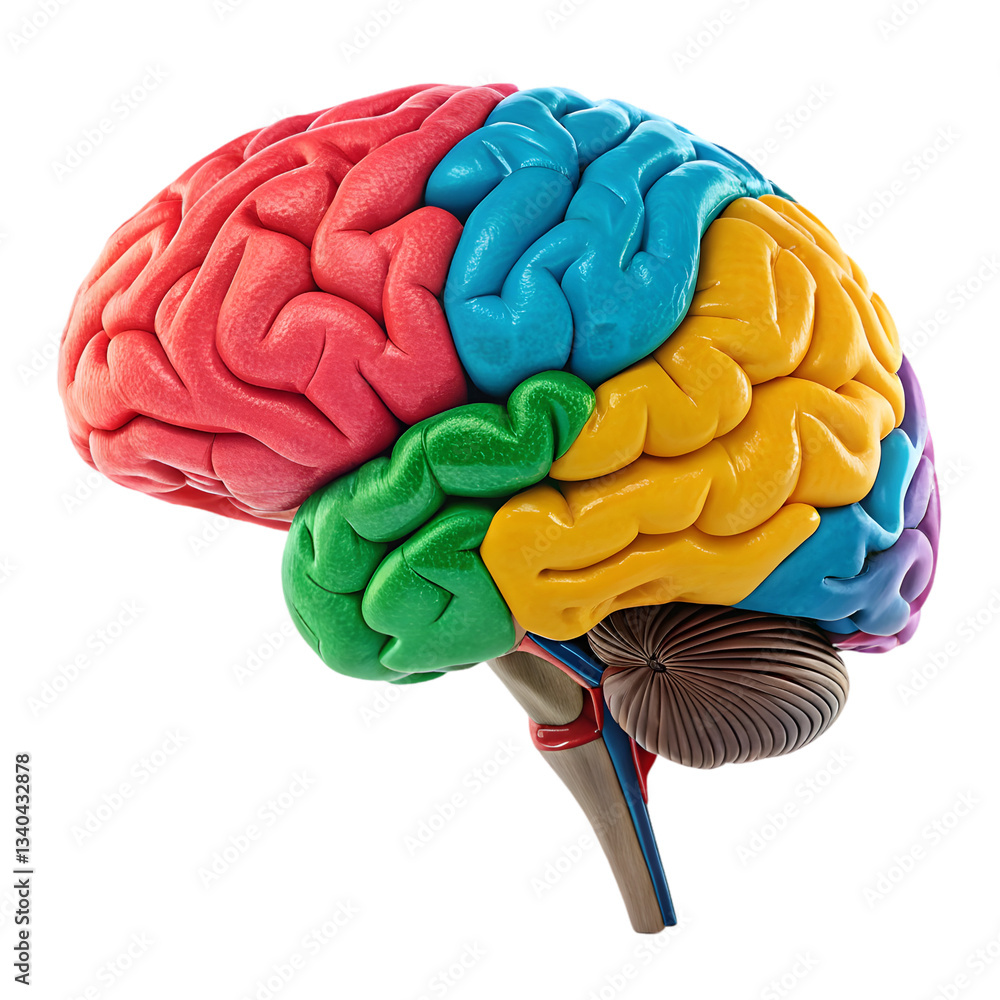 Human Brain Anatomy: Colorful 3D Model on transparent background Stock ...